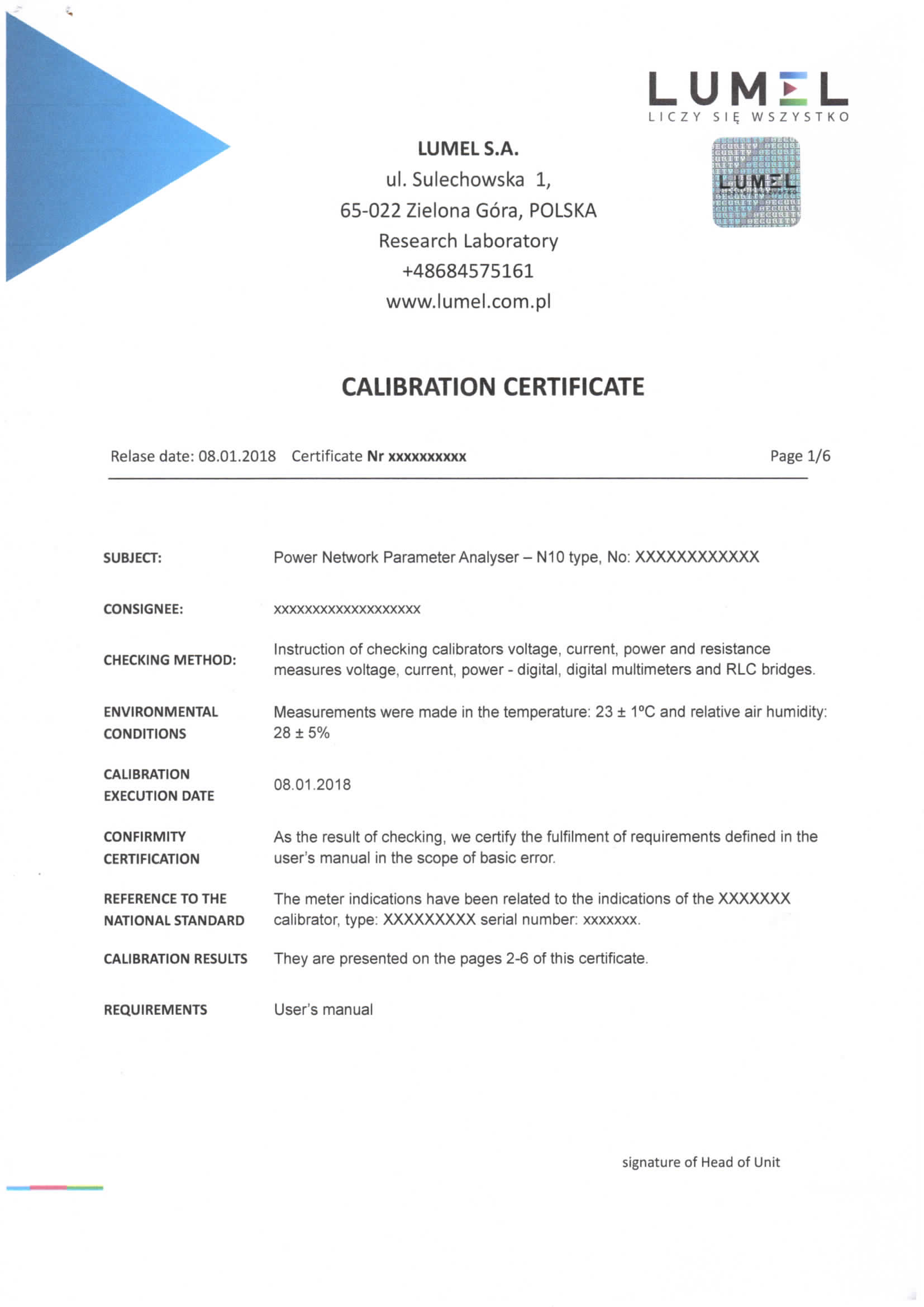 Calibration & Attestation of Conformity | Lumel